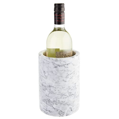 mDesign Single Bottle Wine Chiller - Ice Bucket Cooler for Kitchen, Bar, Party Decor - Holds Cold Wine, Champagne, Beer, Ready-to-Drink Cocktail Utensils, Serving Tongs - White Marble