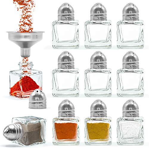 Srenta Small Salt and Pepper Shakers, Pack of 24 Bulk Salt and Pepper Shakers with Funnel Tool, Clear Glass Mini Salt and Pepper Shakers Set with Stainless Steel Tops for Wedding Table & Party, 0.5 oz