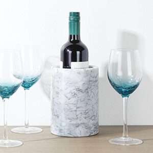 mDesign Single Bottle Wine Chiller - Ice Bucket Cooler for Kitchen, Bar, Party Decor - Holds Cold Wine, Champagne, Beer, Ready-to-Drink Cocktail Utensils, Serving Tongs - White Marble