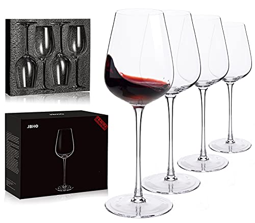 JBHO Hand Blown Italian Style Crystal Bordeaux Wine Glasses - Great Gift Packaging - Red Wine Glasses Lead-Free Premium Crystal Clear Glass - Set of 4-18 Ounce