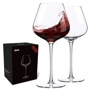 jbho hand blown italian style crystal burgundy wine glasses - lead-free premium crystal clear glass - set of 2-21 ounce - gift-box for any occasion