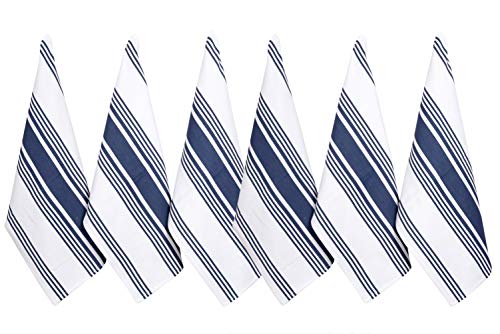 Urban Villa Kitchen Towels (20x30 Inches 6 Pack) Extra Large Premium Dish Towels for Kitchen Blue & White Dish Cloths Highly Absorbent 100% Cotton Kitchen Hand Towels with Hanging Loop Tea Towels