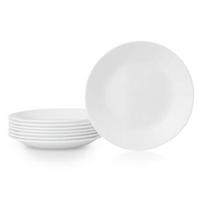 corelle vitrelle 8-piece appetizer plates set, triple layer glass and chip resistant, lightweight round 6-3/4-inch plates, winter frost white