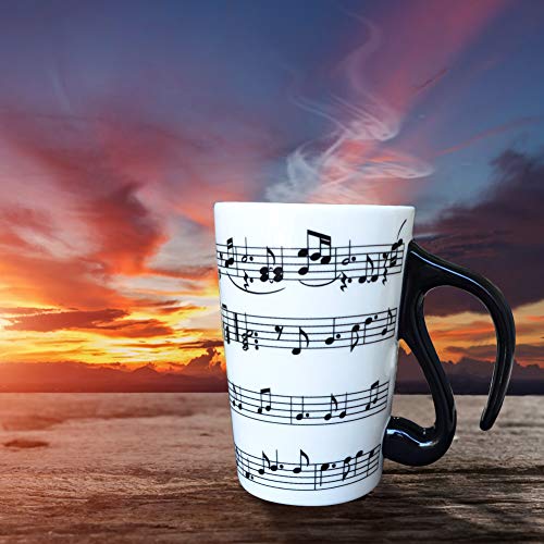 13.5 Oz Mug for Music Lover Coffee Cup with Lid Music Notes Tea Milk Ceramic Mug Cup Gift