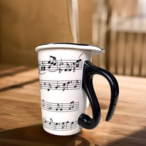 13.5 Oz Mug for Music Lover Coffee Cup with Lid Music Notes Tea Milk Ceramic Mug Cup Gift