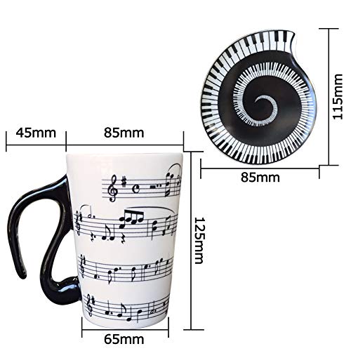 13.5 Oz Mug for Music Lover Coffee Cup with Lid Music Notes Tea Milk Ceramic Mug Cup Gift