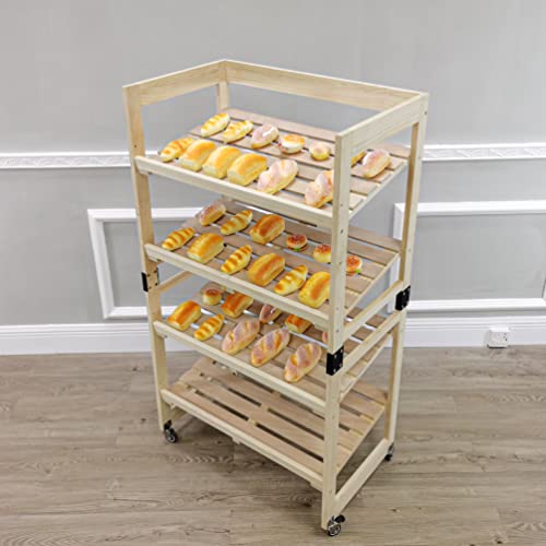 FixtureDisplays® 4-Tier Bakery Bread Rack with Angled Shelves Wooden Display Rack Bread Store Rack 30X18X55" 101143-NPF