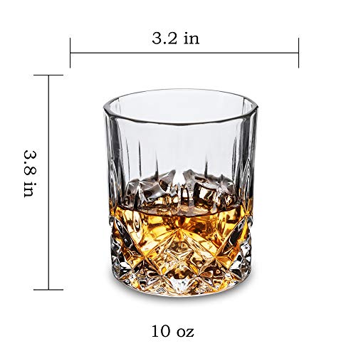 KANARS Old Fashioned Whiskey Glasses with Luxury Box - 10 Oz Rocks Barware For Scotch, Bourbon, Liquor and Cocktail Drinks - Set of 4