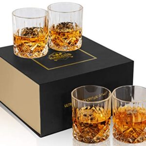 KANARS Old Fashioned Whiskey Glasses with Luxury Box - 10 Oz Rocks Barware For Scotch, Bourbon, Liquor and Cocktail Drinks - Set of 4