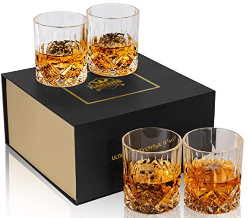 KANARS Old Fashioned Whiskey Glasses with Luxury Box - 10 Oz Rocks Barware For Scotch, Bourbon, Liquor and Cocktail Drinks - Set of 4