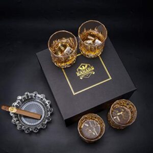 KANARS Old Fashioned Whiskey Glasses with Luxury Box - 10 Oz Rocks Barware For Scotch, Bourbon, Liquor and Cocktail Drinks - Set of 4