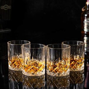 KANARS Old Fashioned Whiskey Glasses with Luxury Box - 10 Oz Rocks Barware For Scotch, Bourbon, Liquor and Cocktail Drinks - Set of 4