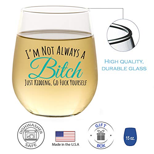 I'm Not Always - Funny Wine Glasses for Women, Cute Wine Glass for Best Friend Gift, Funny Gift for Her, Stemless 15oz, Gift Box, Birthday Gifts for Women or Men, Unique, for Girlfriend, Sister, BFF