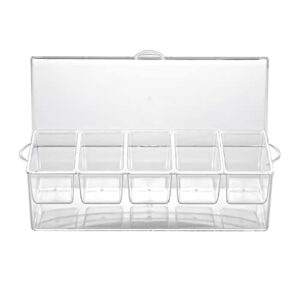 IVYHOME Chilled Condiment Server | Clear Icy Condiment Bar | Chilled Condiment Tray with Lid and 5 Removable Compartments