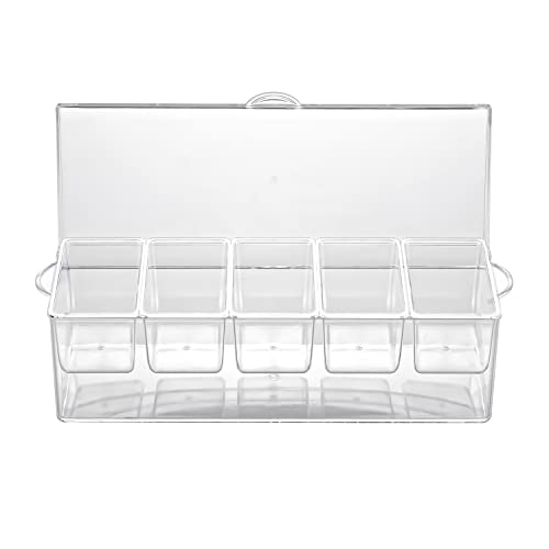 IVYHOME Chilled Condiment Server | Clear Icy Condiment Bar | Chilled Condiment Tray with Lid and 5 Removable Compartments