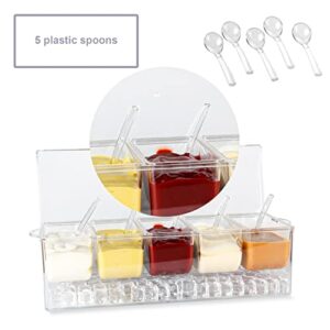 IVYHOME Chilled Condiment Server | Clear Icy Condiment Bar | Chilled Condiment Tray with Lid and 5 Removable Compartments