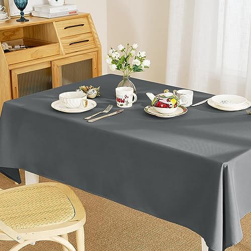 RYB HOME Waterproof Table Cloth for 6 ft Rectangle Tablecloth Scratch Resistant, Wrinkle Free and Spillproof Washable Polyester Table Cover Dining Buffet Banquet Restaurant, 60 x 84 inch, Grey