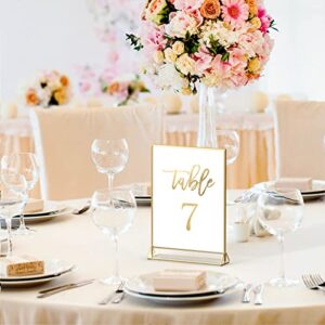 NIUBEE 6Pack 5 x 7 Clear Acrylic Wedding Table Number Holder Stands with Gold Borders, Double Sided Picture Frames Sign for Restaurant Menu Recipe Cards Photo Display