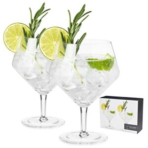 viski angled stemmed gin & tonic glasses, highball glasses, cocktail glasses, vodka tonic glasses, gin glasses for gin lovers gift set of 2, 14oz, clear