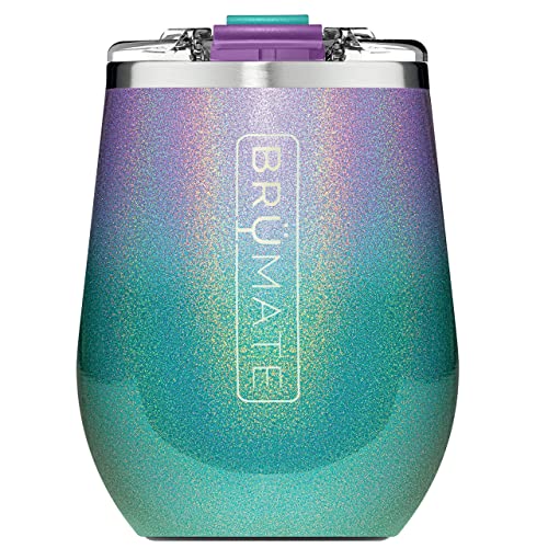 BrüMate Uncork'd XL 14oz Insulated Wine Glass Tumbler With 100% Leak-Proof Lid - Made With Vacuum Insulated Stainless Steel (Glitter Mermaid)