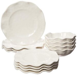 certified international perlette cream 12 pc melamine dinnerware set, service for 4