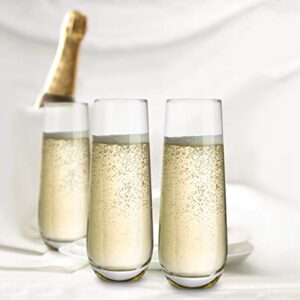 KooK Stemless Glass Champagne Flutes, Cocktail Cups for Rose, Prosecco, Mimosa, Great for Weddings and Parties, Dishwasher Safe, 9.4 oz, Set of 8