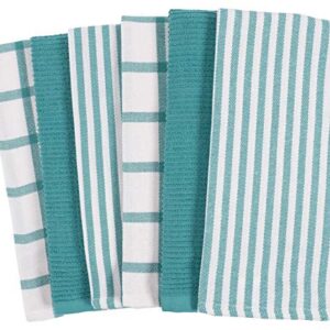 KAF Home Mixed Flat & Terry Kitchen Towels | Set of 6 18 x 28 Inches | 4 Flat Weave Towels for Cooking and Drying Dishes and 2 Terry Towels, for House Cleaning and Tackling Messes and Spills (Teal)