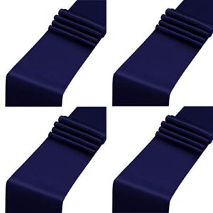 aneco 4 pack satin table runner 12 x 108 inch long bright silk and smooth fabric party table runner for wedding banquet party decoration- navy blue