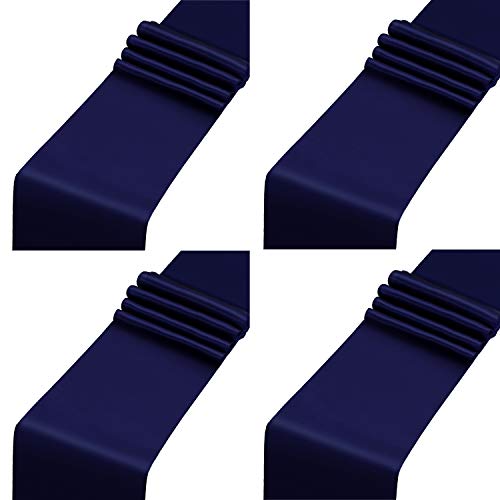 ANECO 4 Pack Satin Table Runner 12 x 108 Inch Long Bright Silk and Smooth Fabric Party Table Runner for Wedding Banquet Party Decoration- Navy Blue