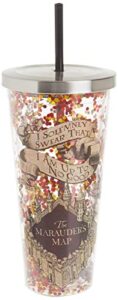 spoontiques - harry potter tumbler - solemnly swear glitter cup with straw - 20 oz - acrylic - multicolored