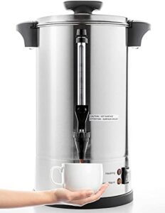 sybo 2022 upgrade sr-cp-50b commercial grade stainless steel percolate coffee maker hot water urn for catering, 50-cup 8 l, metallic