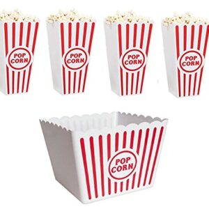 Retro Popcorn Set Bowl Plastic Classic Tub Red & White Striped Container Container Movie Theater Bucket Reusable Set Of 5