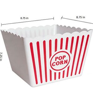 Retro Popcorn Set Bowl Plastic Classic Tub Red & White Striped Container Container Movie Theater Bucket Reusable Set Of 5