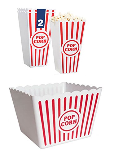 Retro Popcorn Set Bowl Plastic Classic Tub Red & White Striped Container Container Movie Theater Bucket Reusable Set Of 5