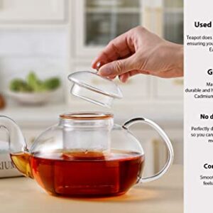 CNGLASS Glass Teapot Stovetop Safe,Clear Teapot with Removable Infuser 20.3 oz,Loose Leaf and Blooming Tea Maker