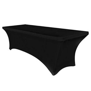 obstal 6ft stretch spandex table cover for standard folding tables - universal rectangular fitted tablecloth protector for wedding, banquet and party （black, 72 length x 30 width x 30 height inches）