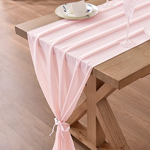 Socomi 10ft Blushing Pink Chiffon Table Runner 29x120 Inches Wedding Runner Sheer Bridal Shower Decorations