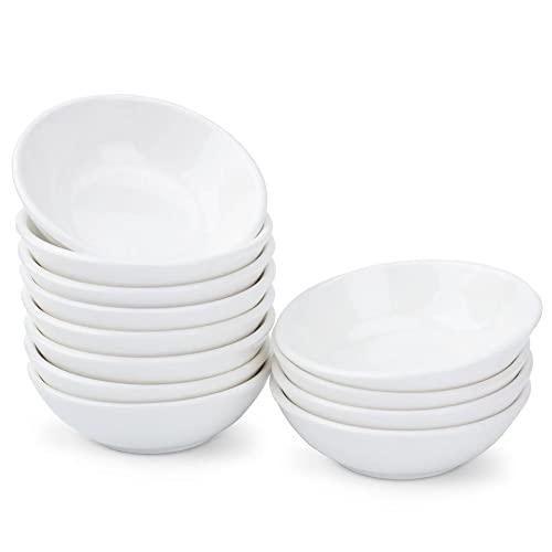 UIBFCWN 12 Pack Soy Sauce Dish 3inch Ceramic Dipping Bowls Bulk, 1.2 Oz White Dipping Sauce Bowls/Dishes, Small Dipping Sauce Cups for Sushi Ketchup Olive Oil Appetizer