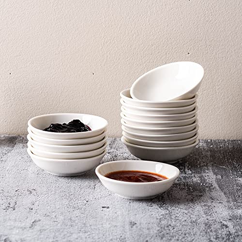 UIBFCWN 12 Pack Soy Sauce Dish 3inch Ceramic Dipping Bowls Bulk, 1.2 Oz White Dipping Sauce Bowls/Dishes, Small Dipping Sauce Cups for Sushi Ketchup Olive Oil Appetizer