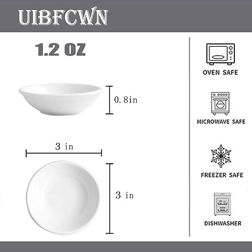 UIBFCWN 12 Pack Soy Sauce Dish 3inch Ceramic Dipping Bowls Bulk, 1.2 Oz White Dipping Sauce Bowls/Dishes, Small Dipping Sauce Cups for Sushi Ketchup Olive Oil Appetizer