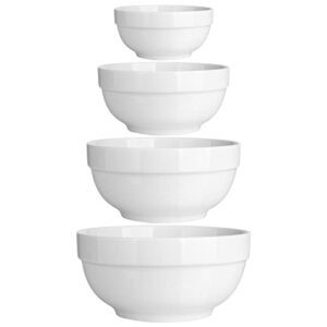 dowan serving bowls, 64/42/22/12 oz serving dishes for entertaining, white porcelain nesting bowls set, microwave & dishwasher safe, versatile prep bowls for fruit salad pasta ice cream dessert cereal