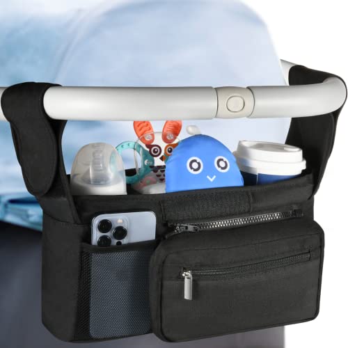 Lupantte Universal Stroller Organizer with 2 Insulated Cup Holders, Stroller Accessories, for Carrying Diaper, iPhone, Toys & Snacks, Fits Britax, Uppababy, Baby Jogger, and BOB Stroller