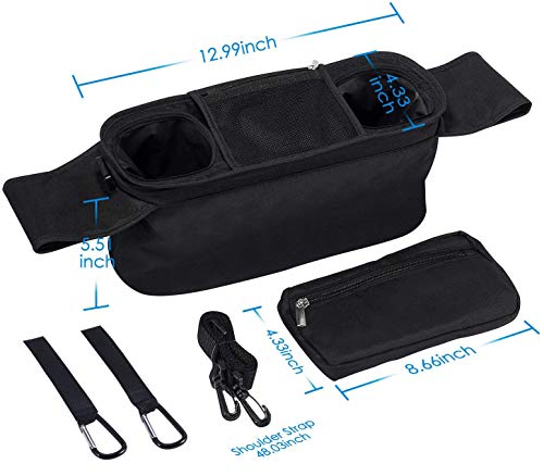 Lupantte Universal Stroller Organizer with 2 Insulated Cup Holders, Stroller Accessories, for Carrying Diaper, iPhone, Toys & Snacks, Fits Britax, Uppababy, Baby Jogger, and BOB Stroller