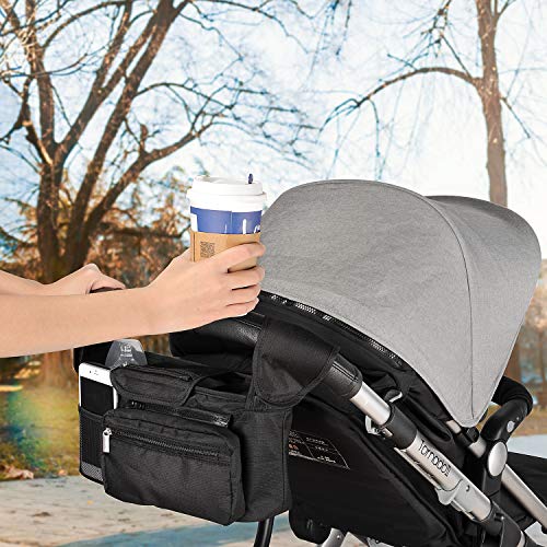 Lupantte Universal Stroller Organizer with 2 Insulated Cup Holders, Stroller Accessories, for Carrying Diaper, iPhone, Toys & Snacks, Fits Britax, Uppababy, Baby Jogger, and BOB Stroller