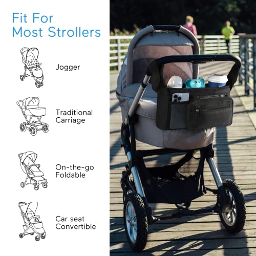 Lupantte Universal Stroller Organizer with 2 Insulated Cup Holders, Stroller Accessories, for Carrying Diaper, iPhone, Toys & Snacks, Fits Britax, Uppababy, Baby Jogger, and BOB Stroller