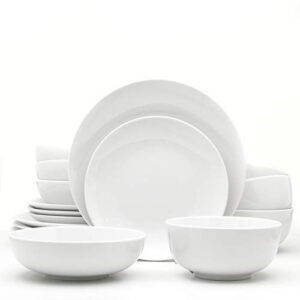 euro ceramica essential collection porcelain dinnerware and serveware, 16 piece dinnerware set, service for 4, classic white