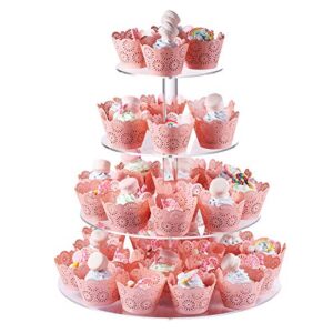 cupcake stand, 4 tier round acrylic cupcake display stand holder, clear dessert pastry tower for wedding, birthday, theme party, baby shower