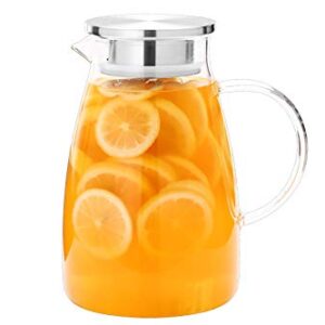 Apexstone 2 Liter 68 Ounces Glass Water Pitcher with Lid and Handle, Iced Tea Pitcher, Glass Juice Pitcher, Hot/Cold Water Jug, Juice and Iced Tea Beverage Carafe