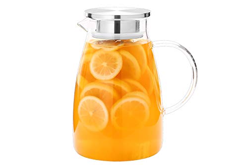 Apexstone 2 Liter 68 Ounces Glass Water Pitcher with Lid and Handle, Iced Tea Pitcher, Glass Juice Pitcher, Hot/Cold Water Jug, Juice and Iced Tea Beverage Carafe