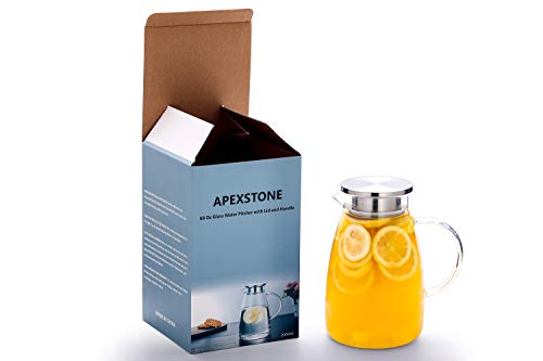 Apexstone 2 Liter 68 Ounces Glass Water Pitcher with Lid and Handle, Iced Tea Pitcher, Glass Juice Pitcher, Hot/Cold Water Jug, Juice and Iced Tea Beverage Carafe